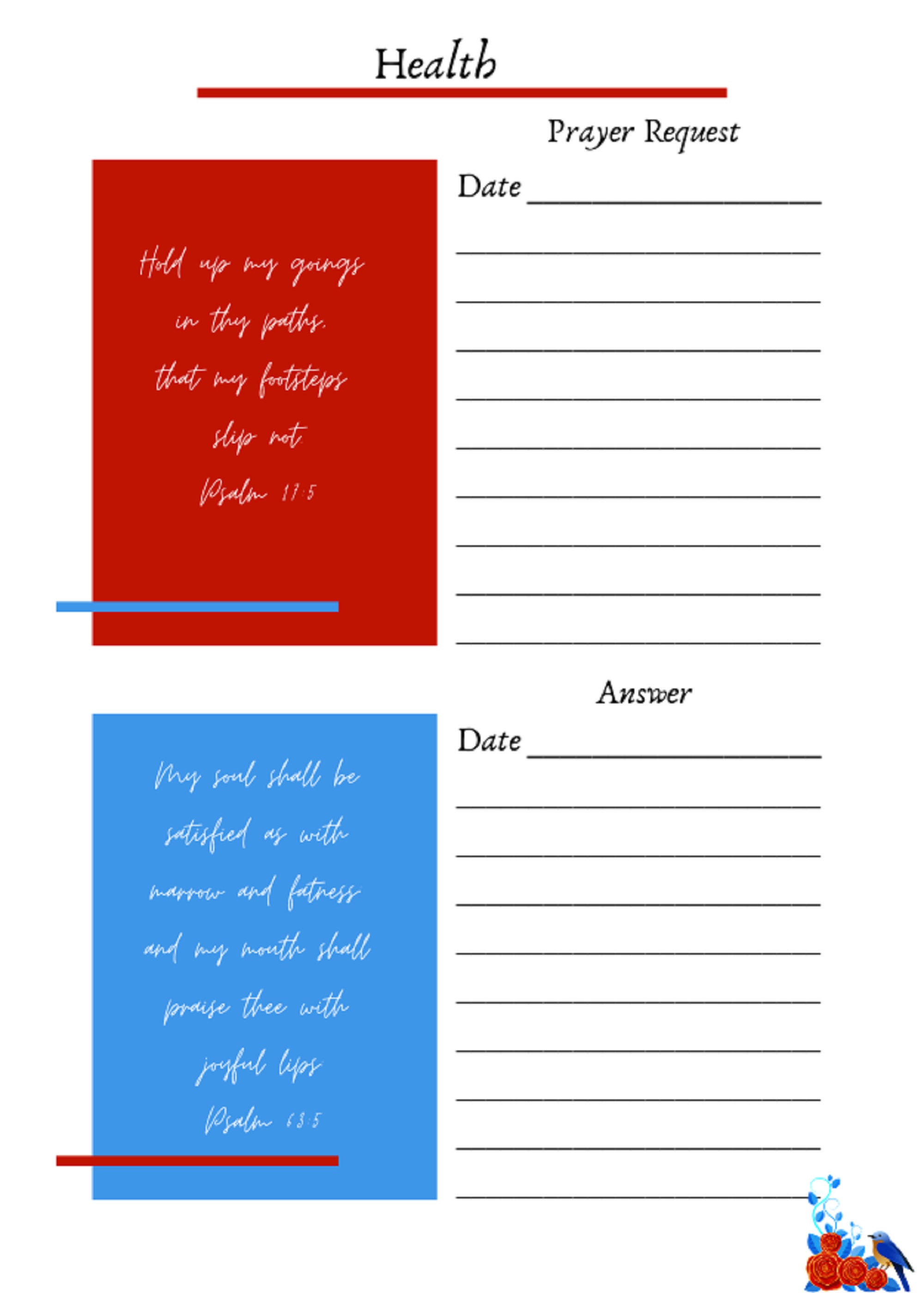Red Blue Floral Prayer Request and Answers Printable Journal - Etsy UK