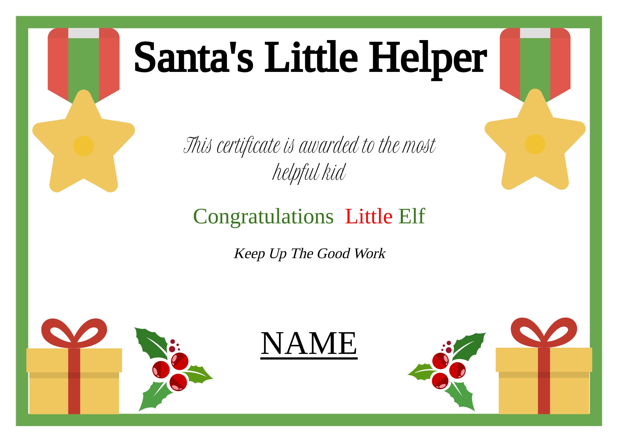 EDITABLE CERTIFICATE Santa Little Helper Certificate for | Etsy
