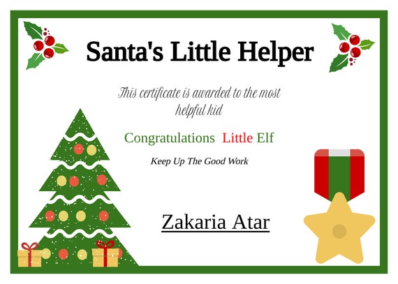 Santa Little Helper Certificate for Kids Christmas Santa | Etsy