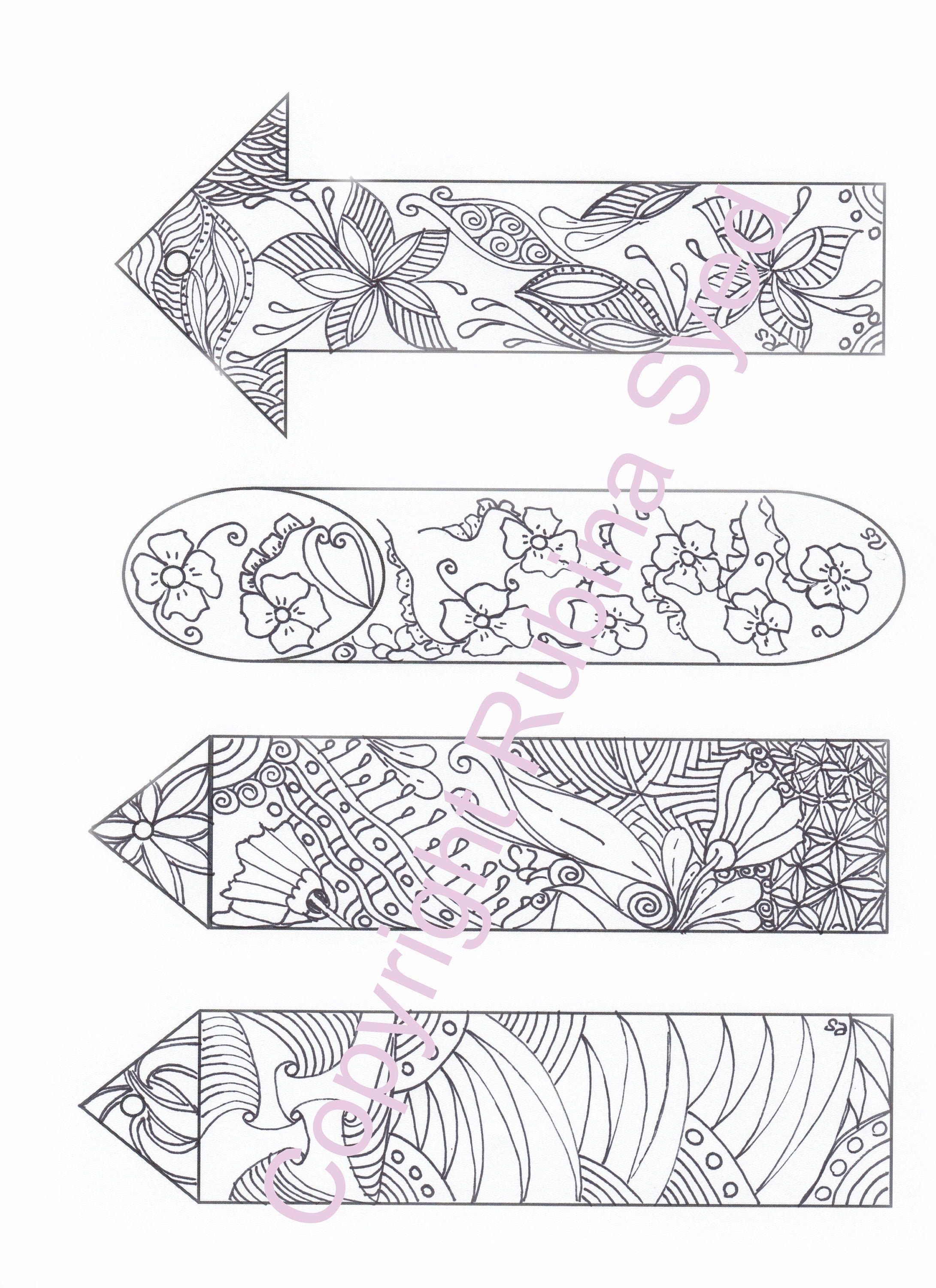 4 Bookmarks to Color, Different Shapes and Designs, Digital Download - Etsy
