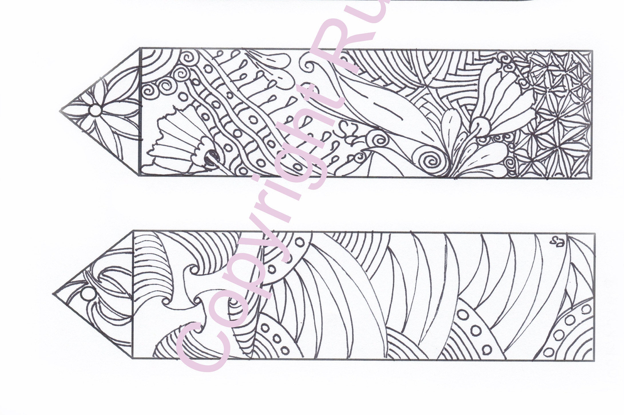 4 Bookmarks to Color, Different Shapes and Designs, Digital Download - Etsy