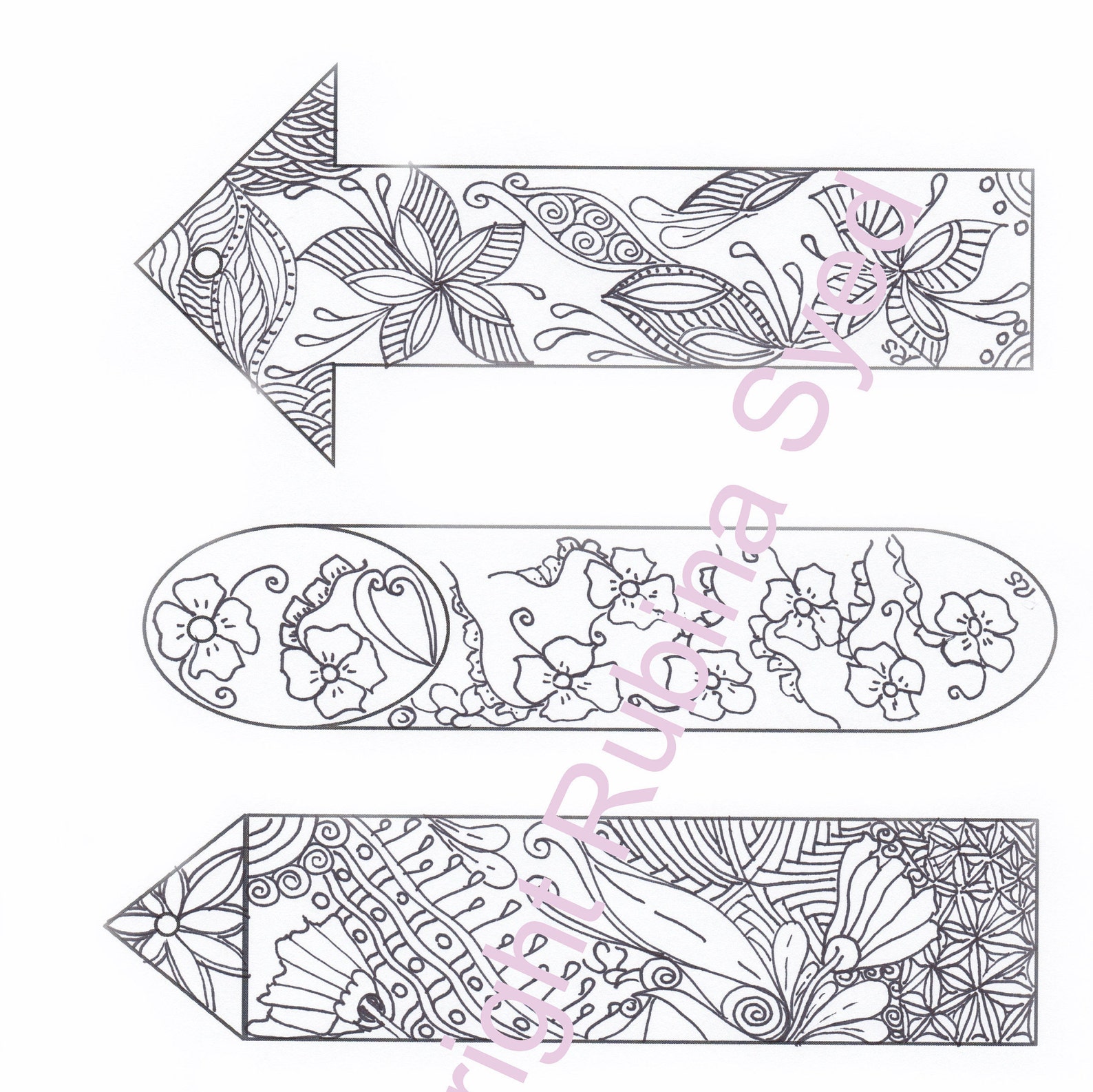4 Bookmarks to Color, Different Shapes and Designs, Digital Download - Etsy