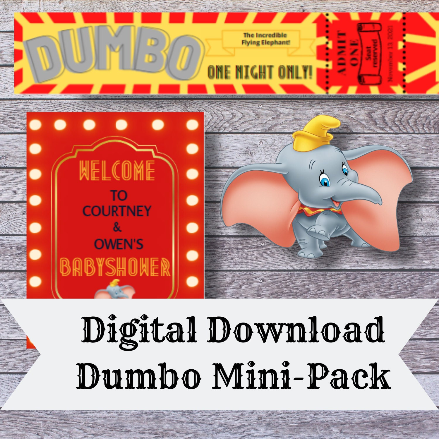 Digital Download Editable Dumbo Template Welcome Sign and Fake Ticket ...