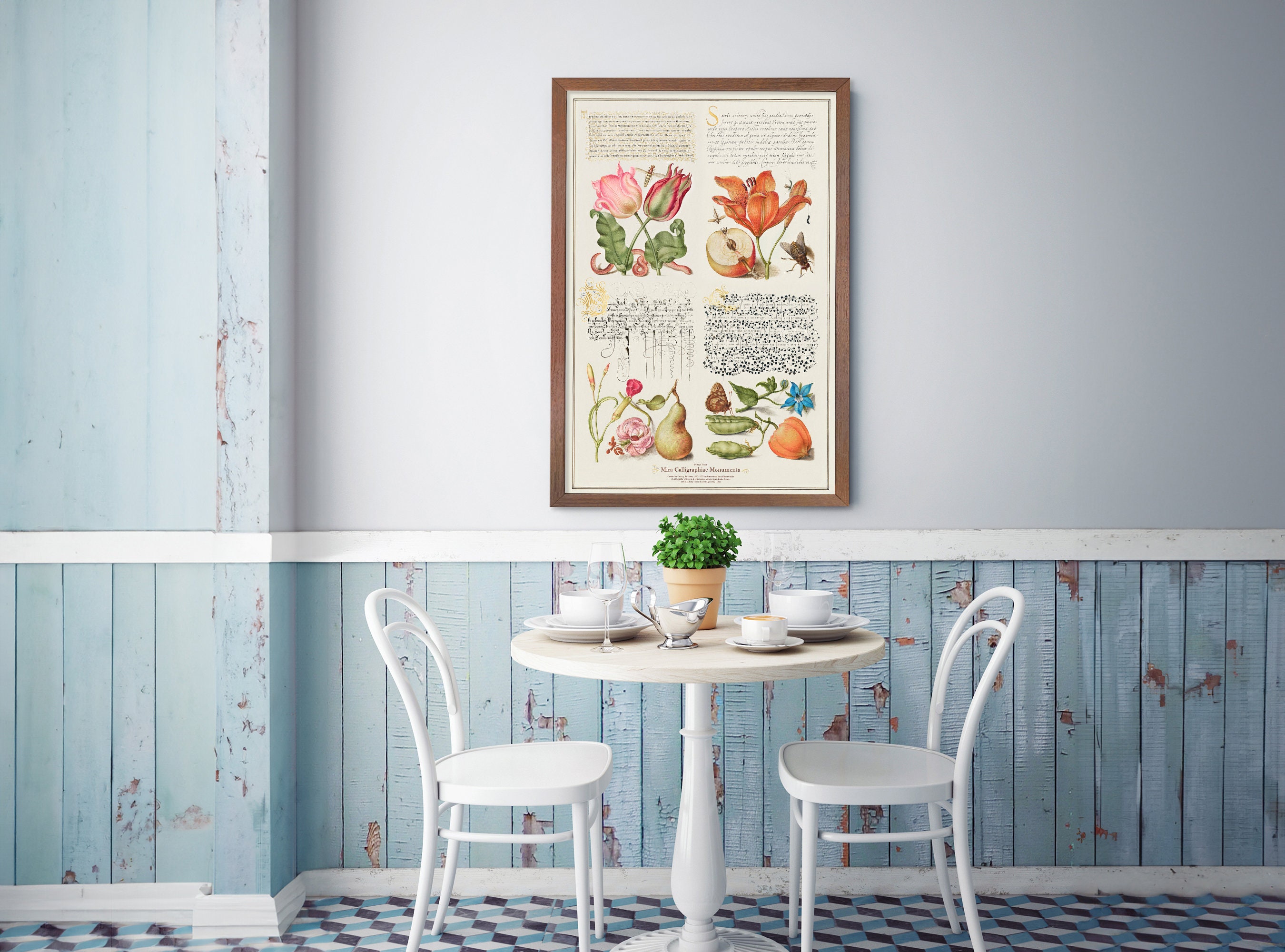 Vintage 15th Century Calligraphy Botanical Illustrations Poster, Joris ...