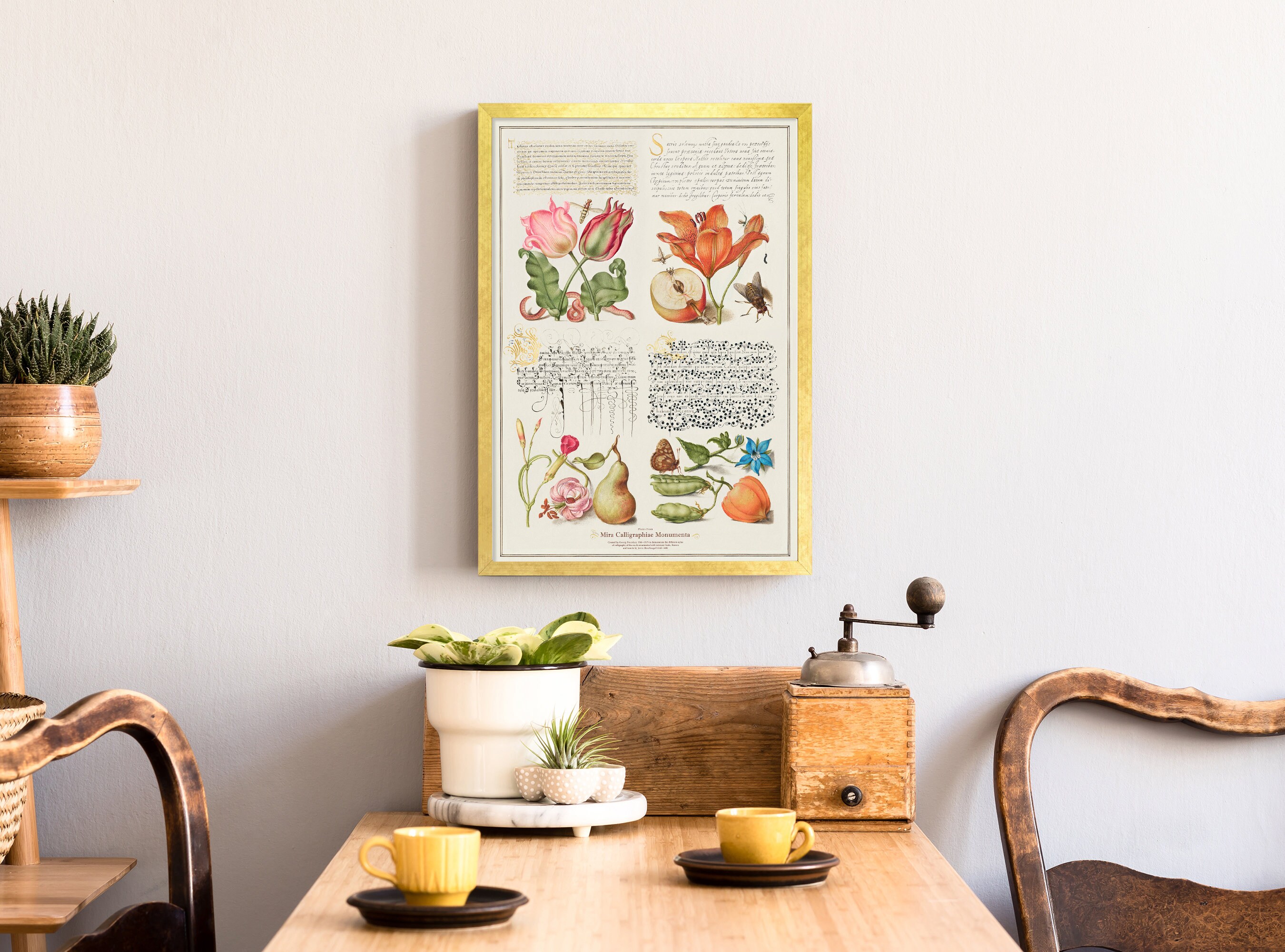 Vintage 15th Century Calligraphy Botanical Illustrations Poster, Joris ...