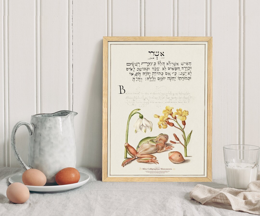 15th Century Calligraphy Art Poster With Floral & Insect Illustrations ...