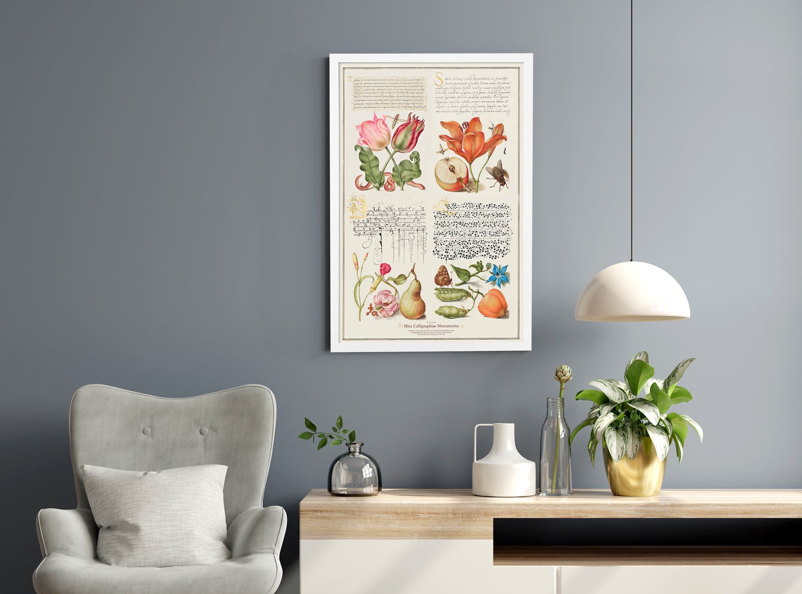 Vintage 15th Century Calligraphy Botanical Illustrations Poster, Joris ...