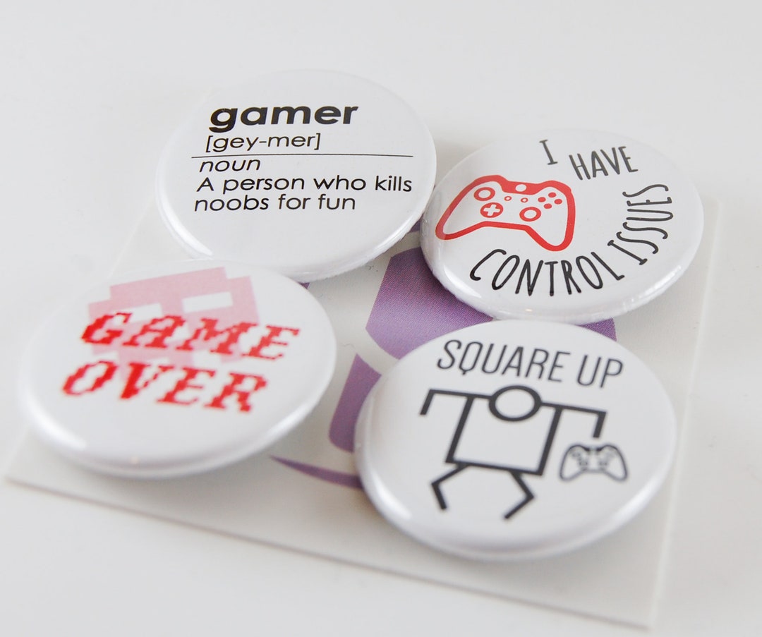 Gamer Pin Button Set Controller Game Over 1.25 Set of 4 Free Shipping ...