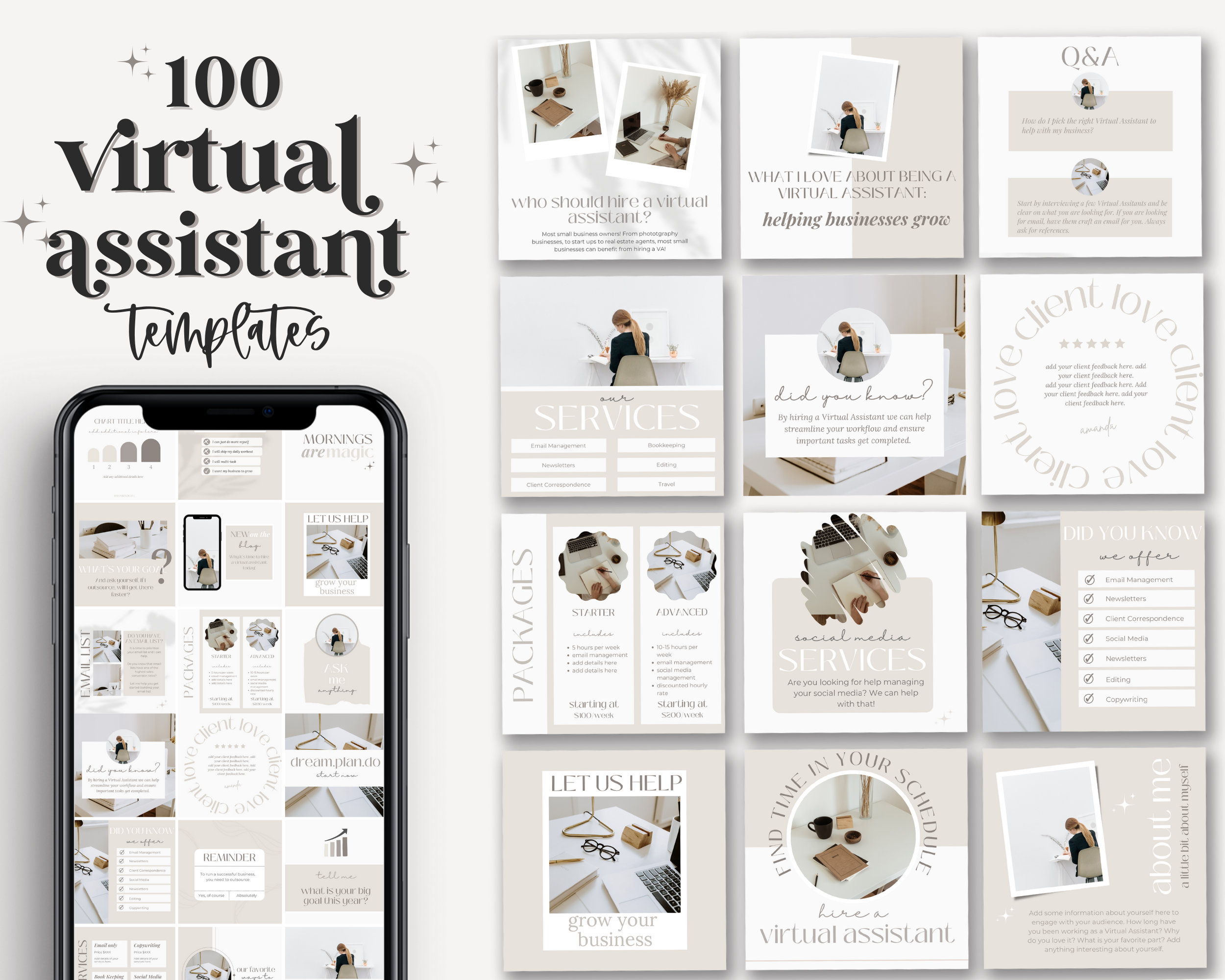 100 Virtual Assistant Instagram Posts Virtual Assistant - Etsy