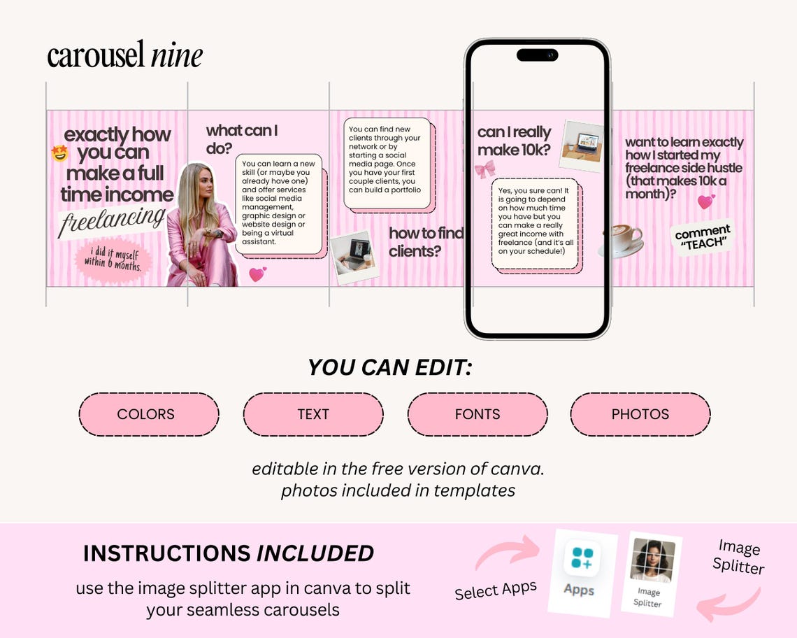 Content Creator Carousel Templates - Social Media Manager - Seamless ...