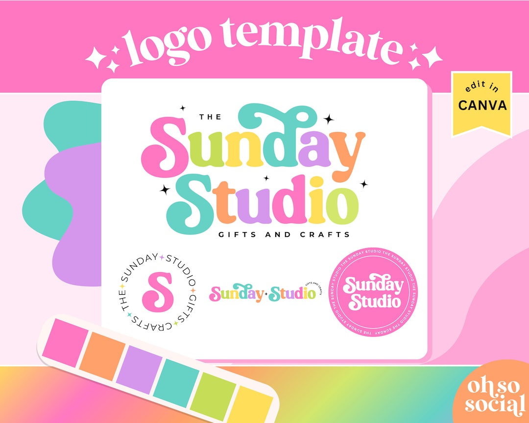 Retro Colorful Logo Design Template for Small Business (canva) - Etsy