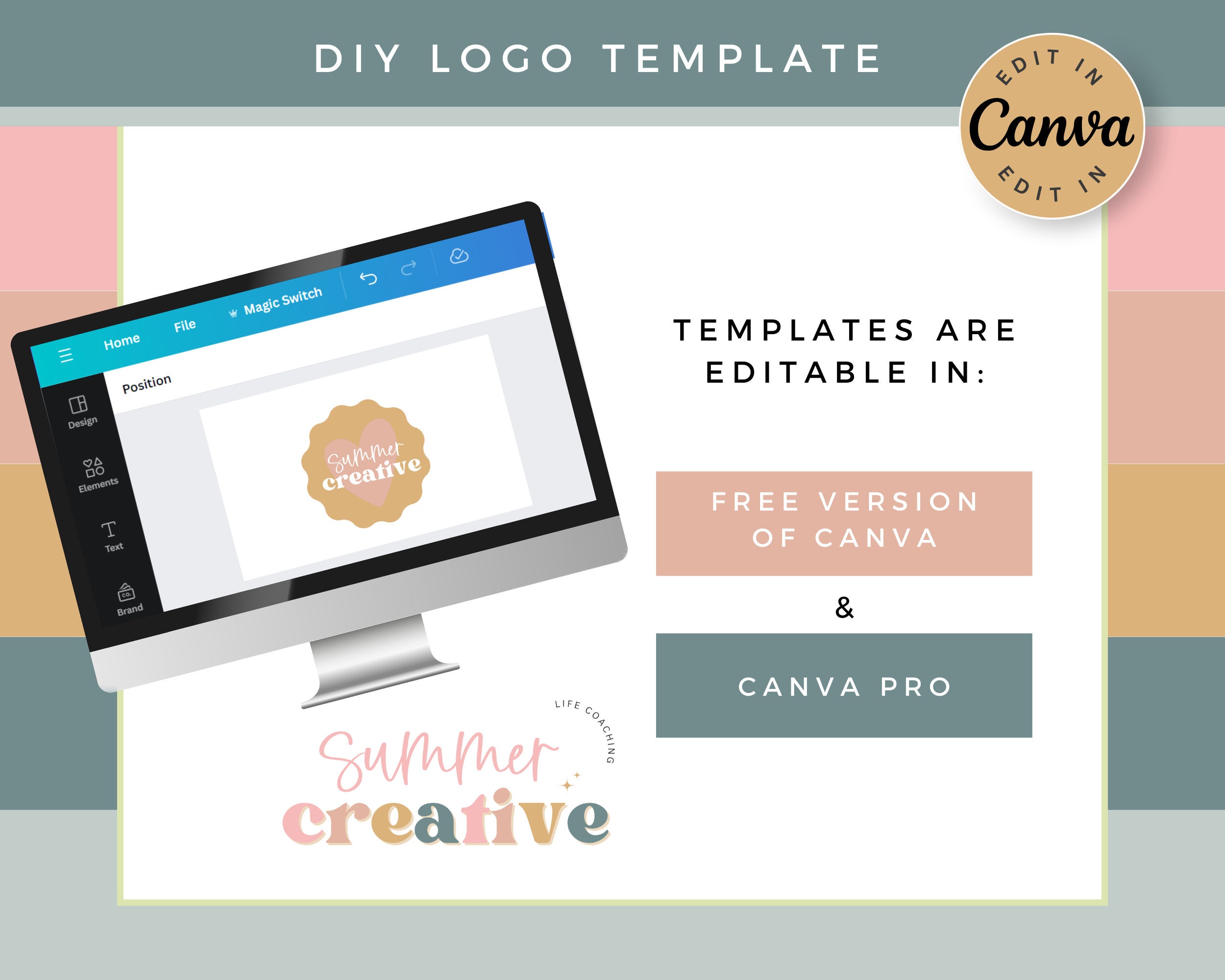 Bright Boho Logo Design: Editable Canva Template - Etsy