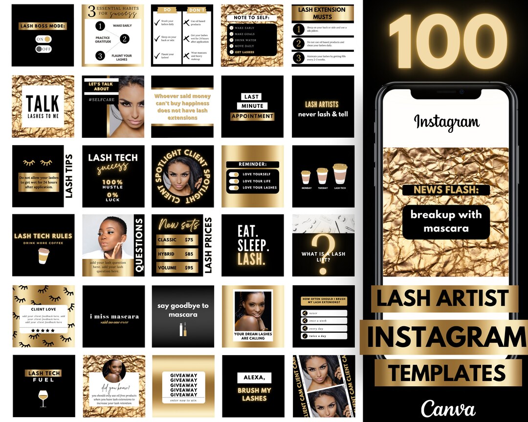 Lash Tech Instagram Post - Gold Lash Instagram Template - Lash Quotes ...