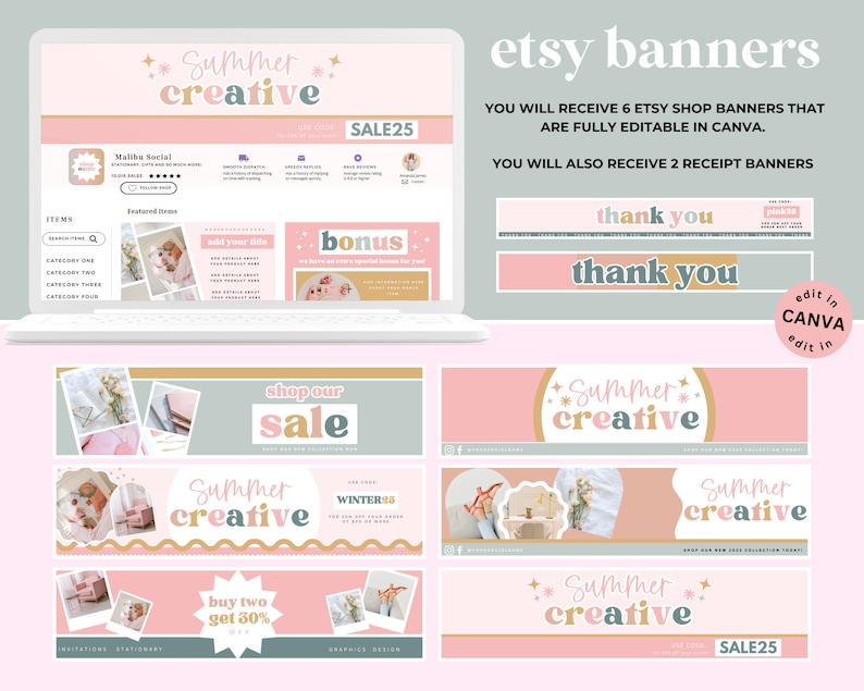 Etsy Shop Branding Kit: Banner & Listing Templates (canva Editable) - Etsy