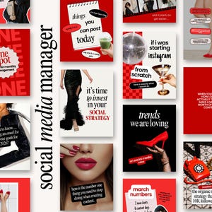Red Social Media Manager Templates: Bold Instagram Posts (canva) - Etsy