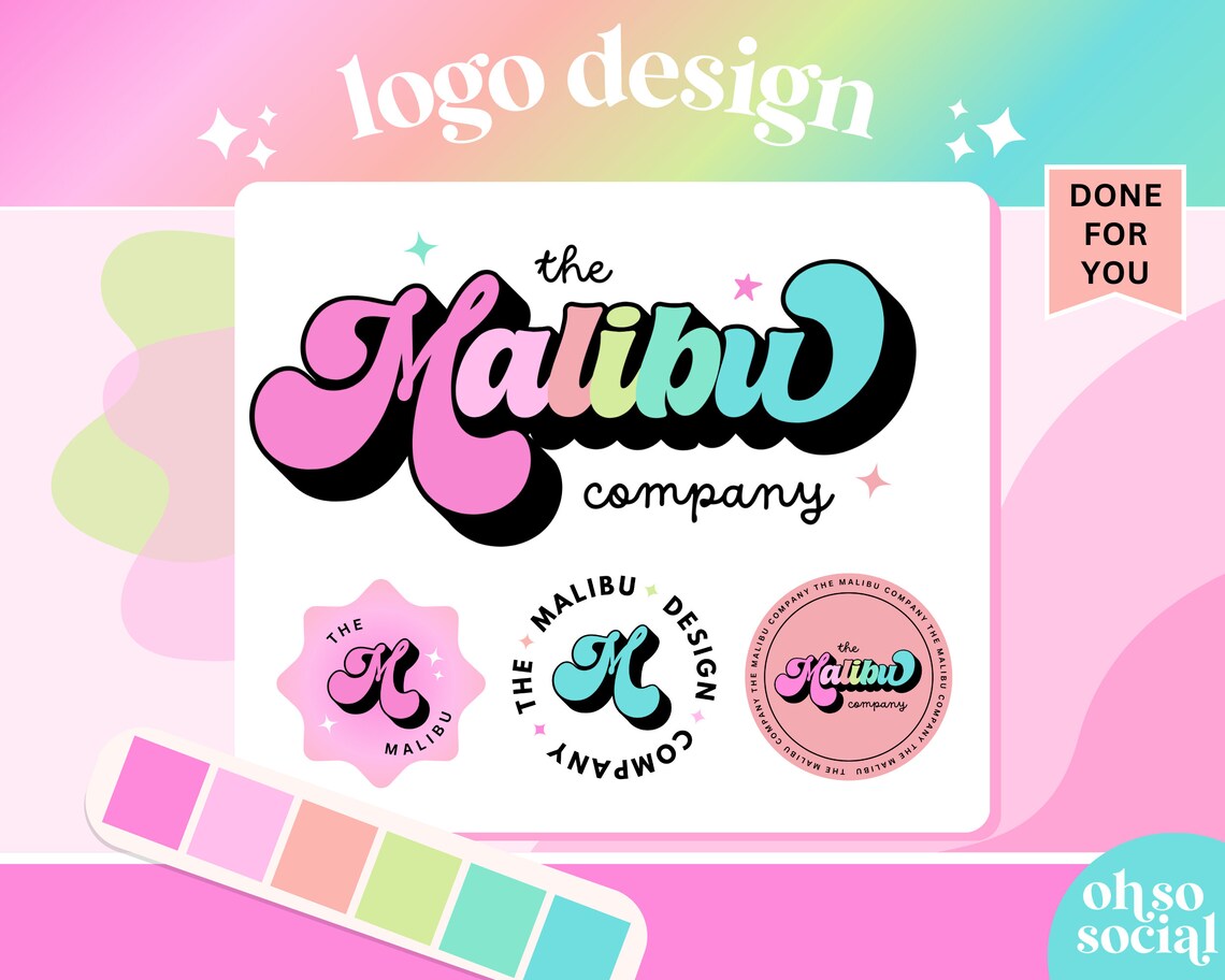 Colorful Retro Logo Design: Small Business Branding (4 Logos) - Etsy