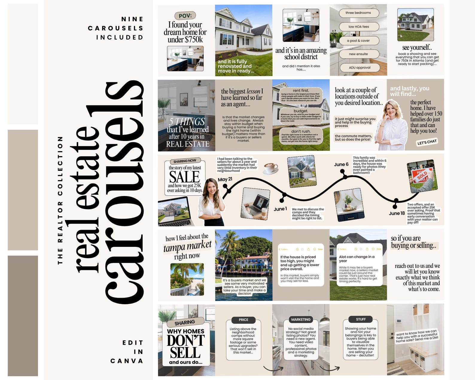 Real Estate Instagram Carousel Templates: Realtor Social Media (canva ...