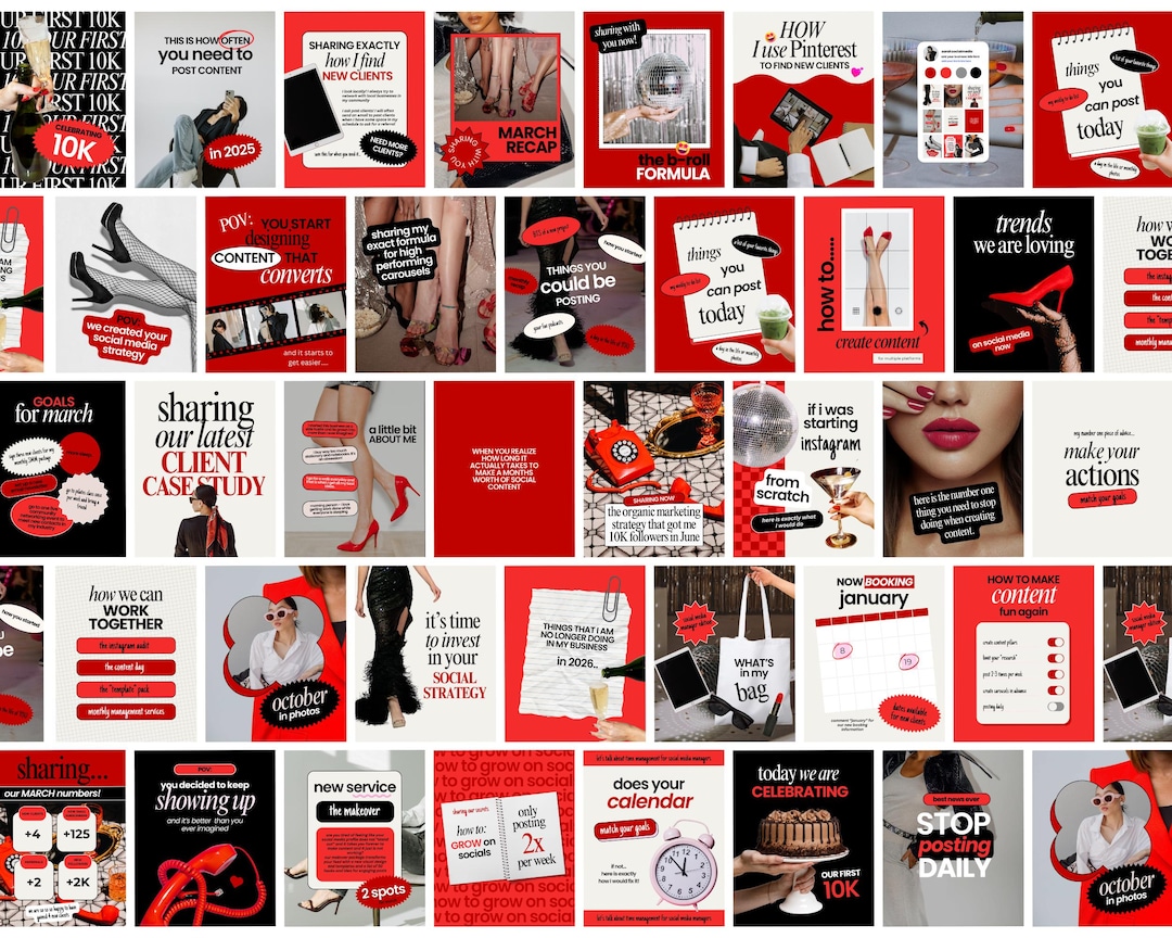 Red Social Media Canva Templates: Bold Instagram Posts - Etsy