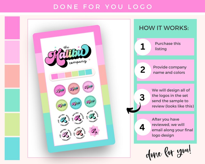 Colorful Retro Logo Design: Small Business Branding (4 Logos) - Etsy