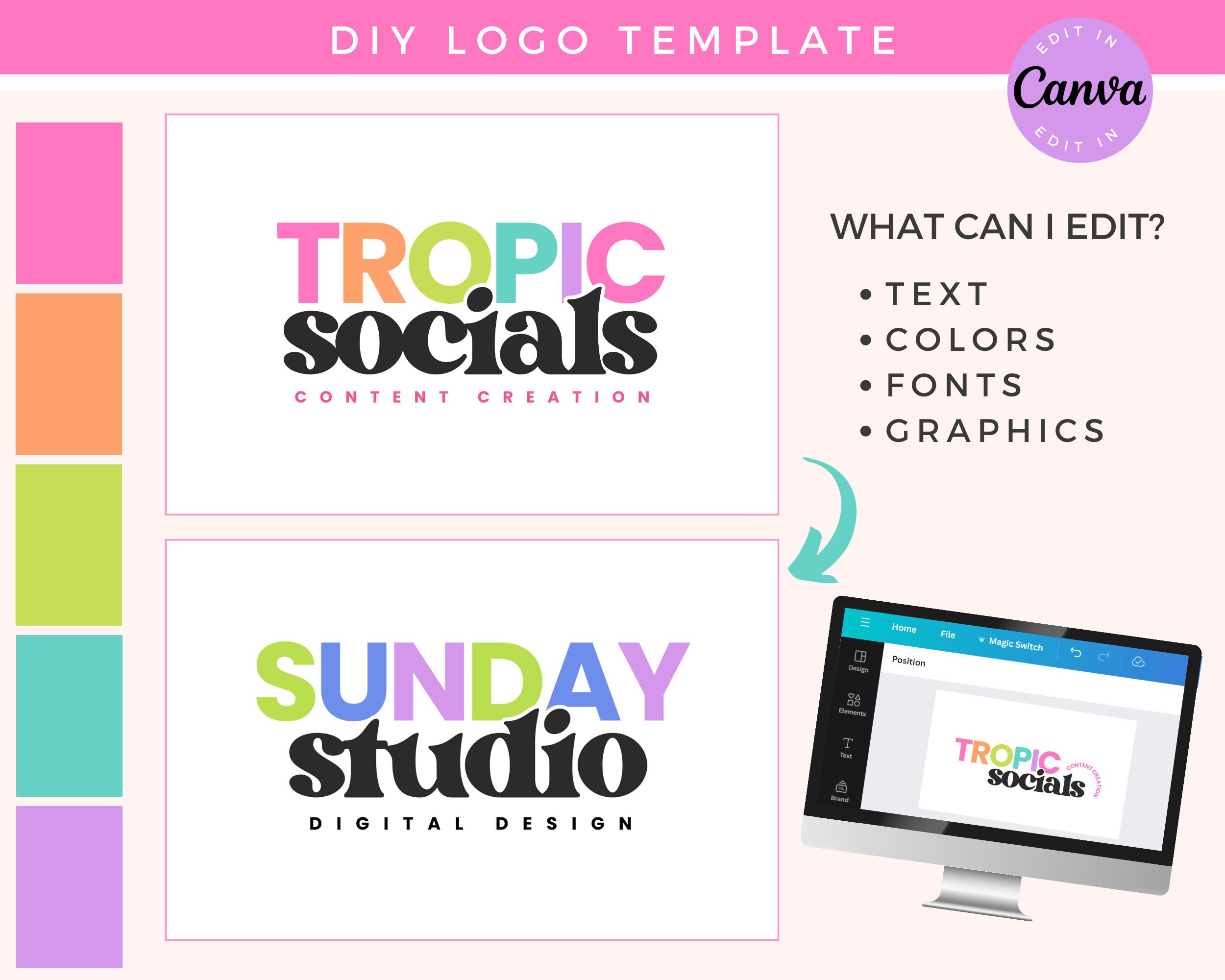 Colorful Logo Design: Retro Business Branding (canva Template) - Etsy