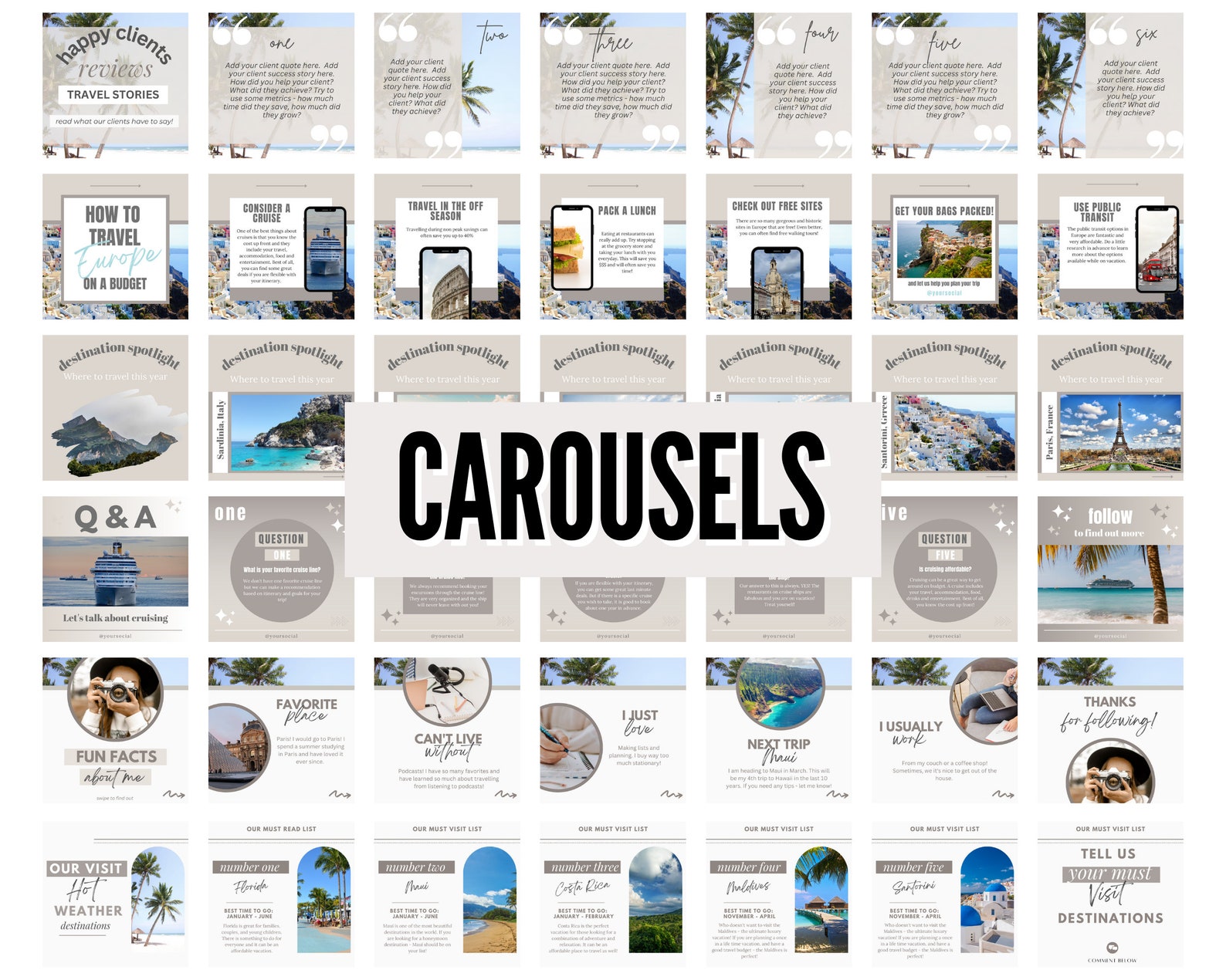 Travel Instagram Templates for Travel Agents: 1000+ Canva Posts - Etsy