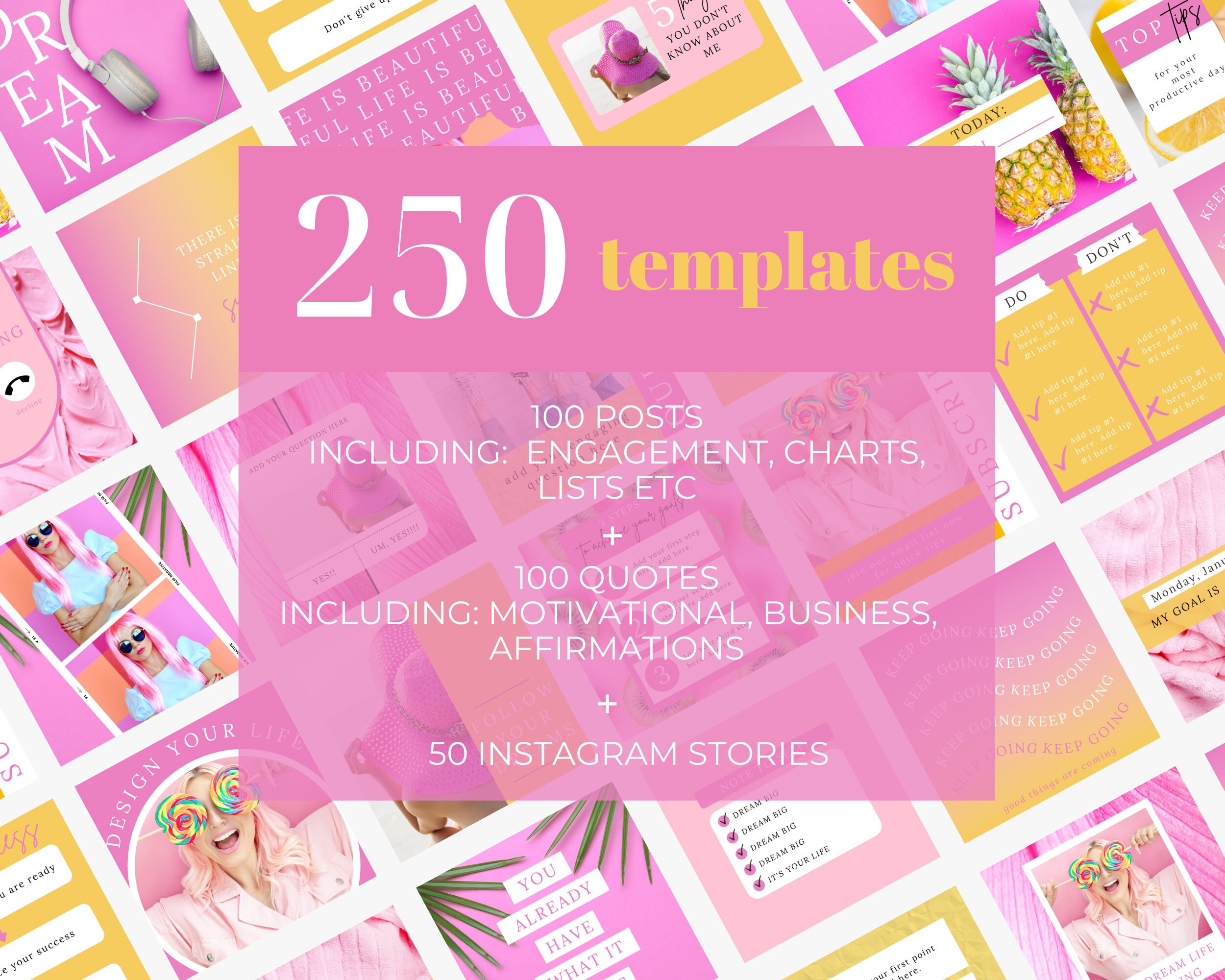 250 Bright Instagram Post Templates Colorful Instagram Posts - Etsy