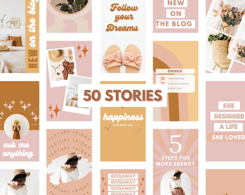 250 Boho Instagram Post Templates: Retro Canva Designs (digital ...