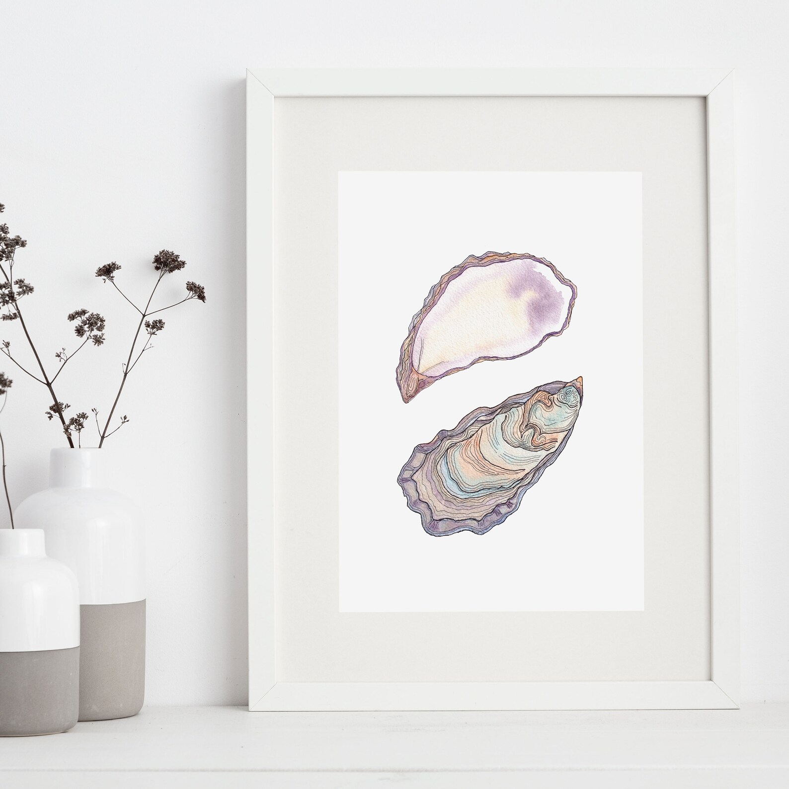 Nautical Oyster Shell Watercolor Downloadable Printable - Etsy