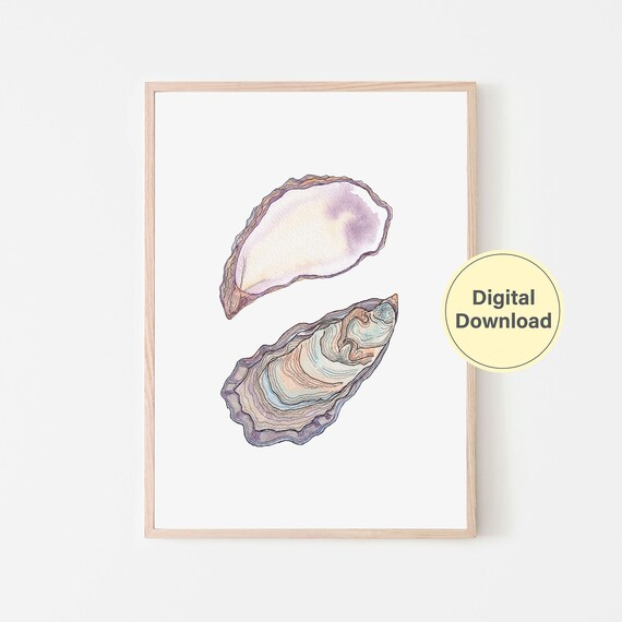 Nautical Oyster Shell Watercolor Downloadable Printable | Etsy