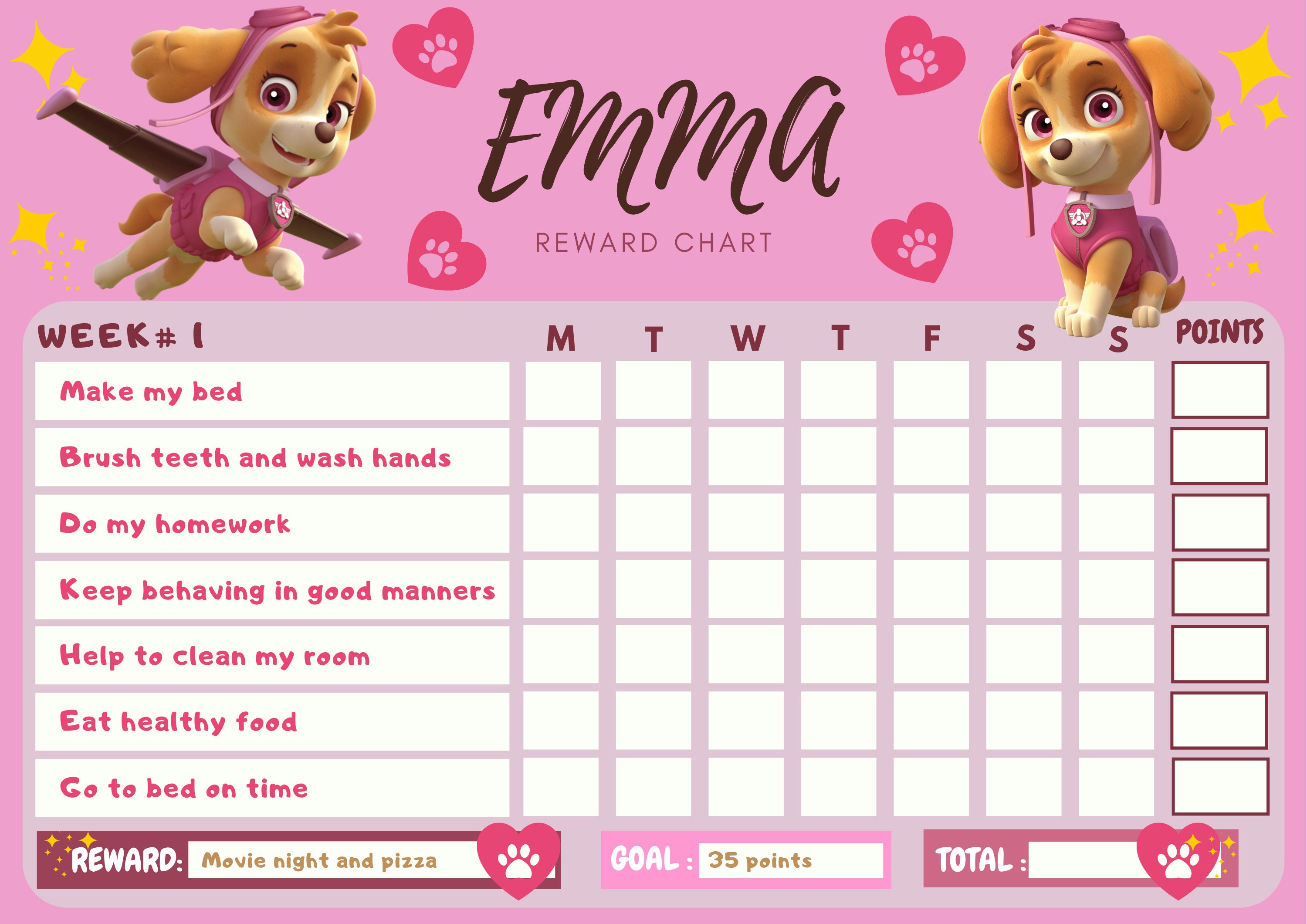 Paw Patrol Zuma Rocky Marshal Sky Chase Chore Chart | Etsy