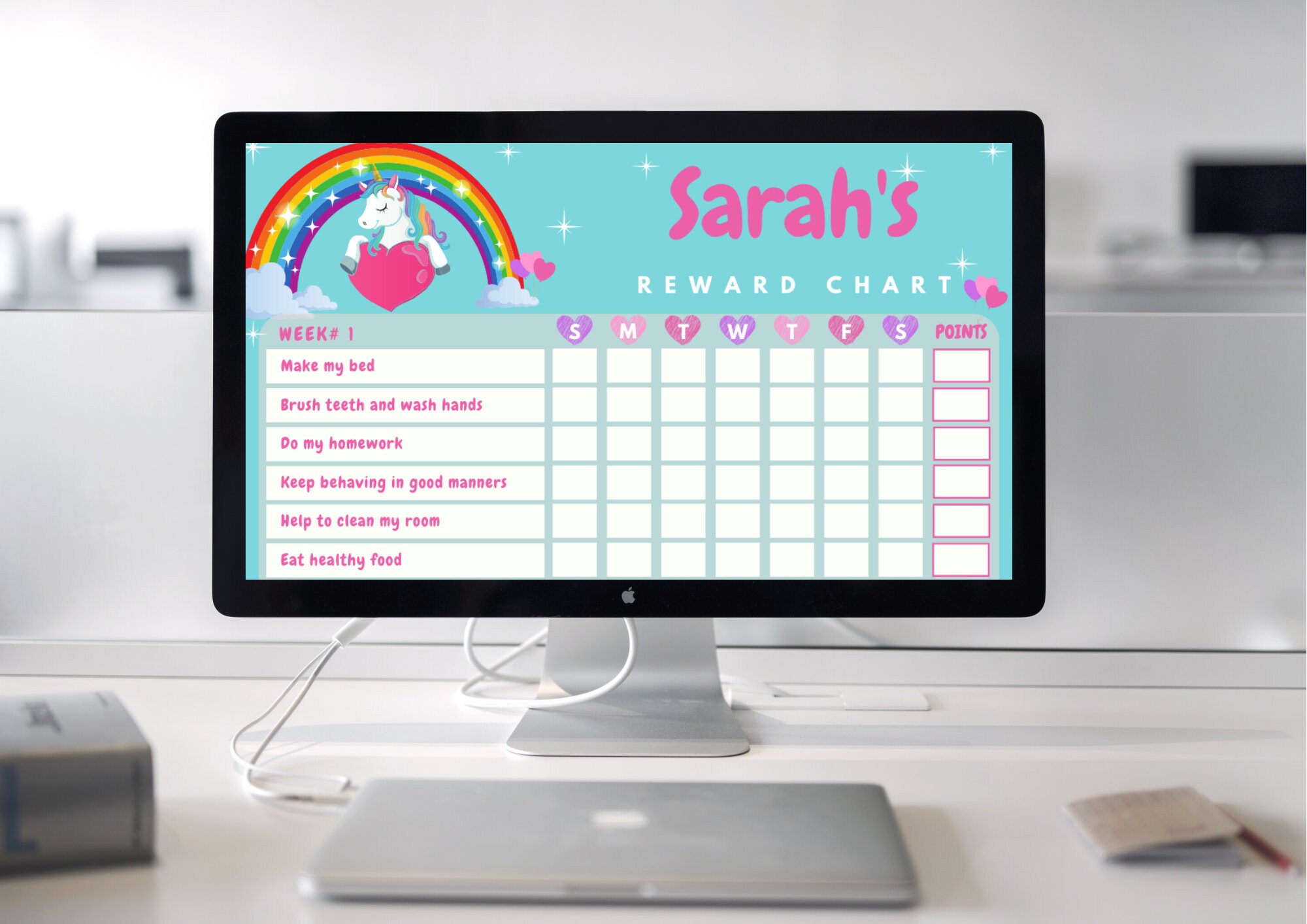 Rainbow Unicorn Chore Chart, Behavior Chart, Printable Digital Template ...