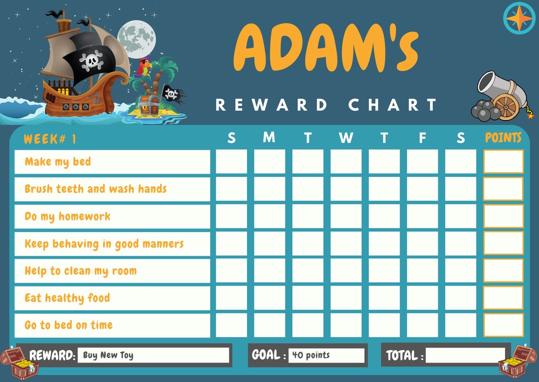 Pirates at Night Chore Chart, Behavior Chart, Printable Digital ...