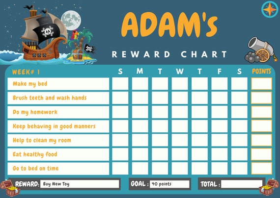 Pirates at Night Chore Chart Behavior Chart Printable | Etsy