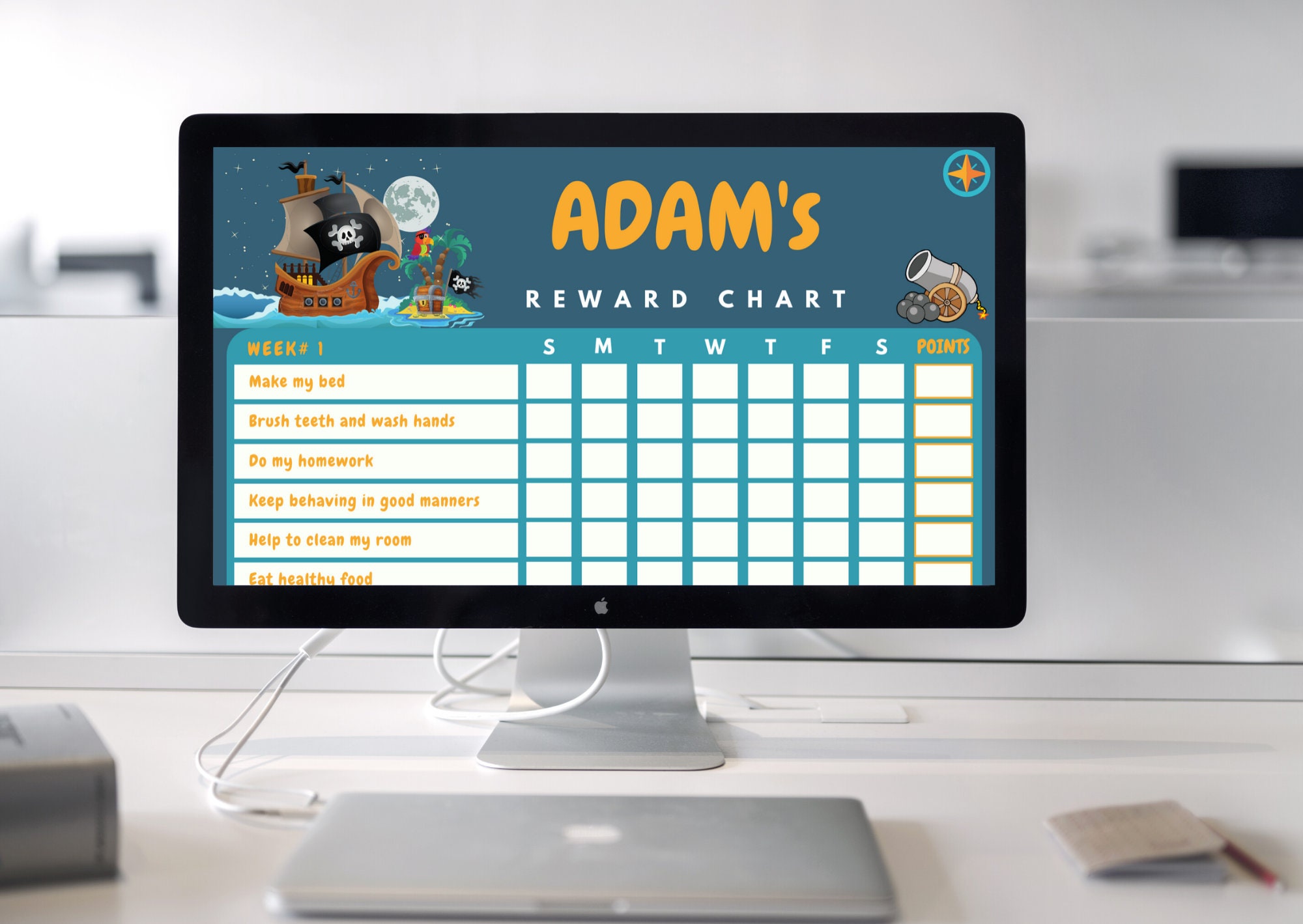 Pirates at Night Chore Chart, Behavior Chart, Printable Digital ...