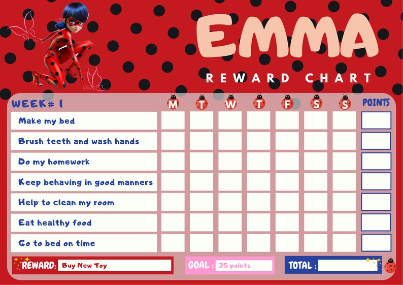 Miraculous Chore Chart lady bug Behavior Chart Printable | Etsy