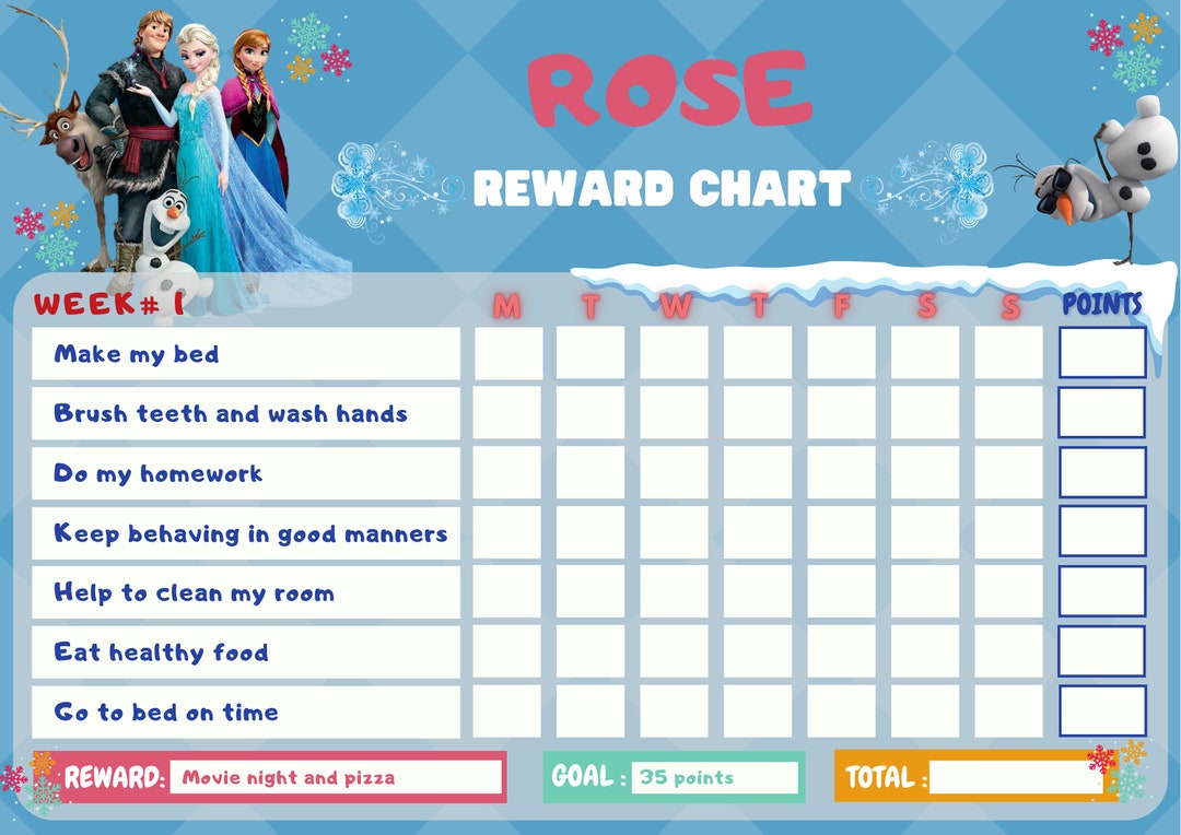 Frozen, Olaf, Elsa, Anna, Sven, Kristoff, Chore Chart, Reward Chart - Etsy