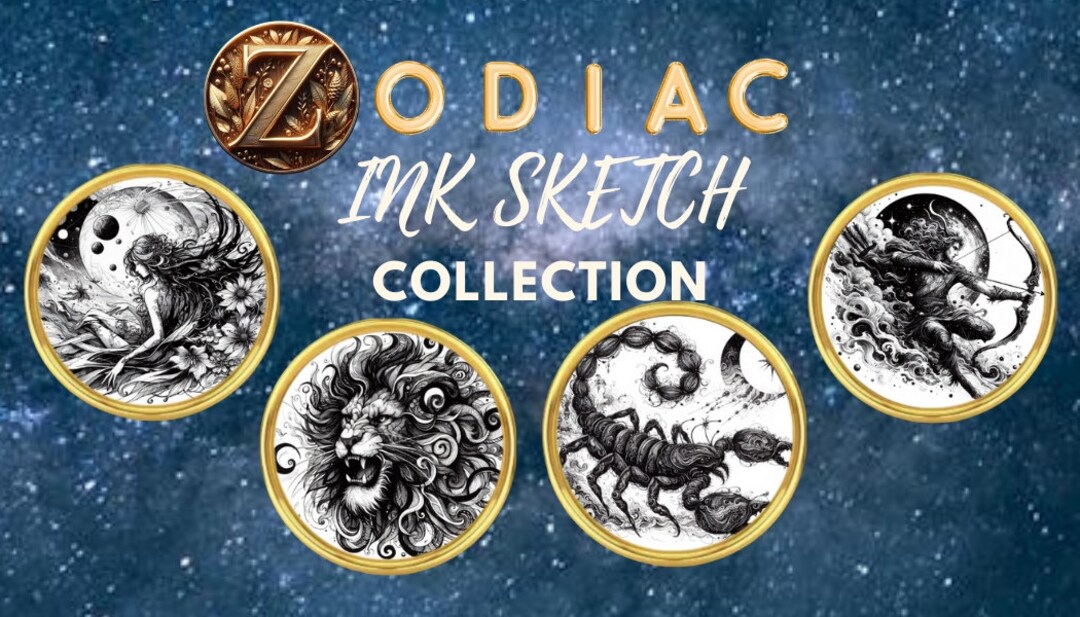 Zodiac Signs Collection Ink Sketch Fantasy Astrology Horoscope Star 300 ...
