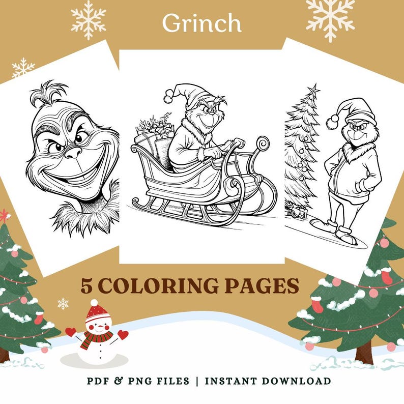 Grinch Coloring Pages, 5 Grinch Coloring Sheets, Christmas Coloring ...