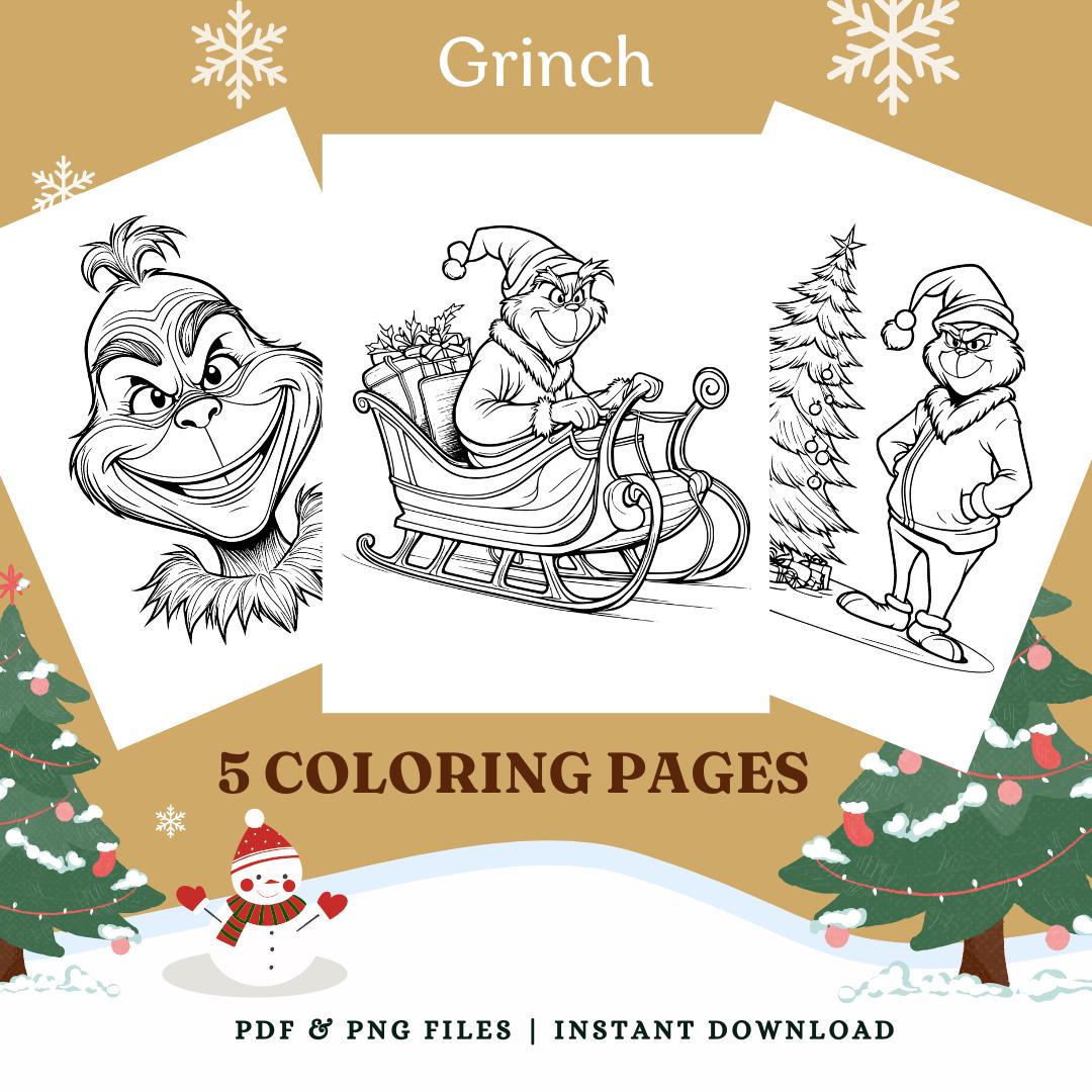 Grinch Coloring Pages, 5 Grinch Coloring Sheets, Christmas Coloring ...