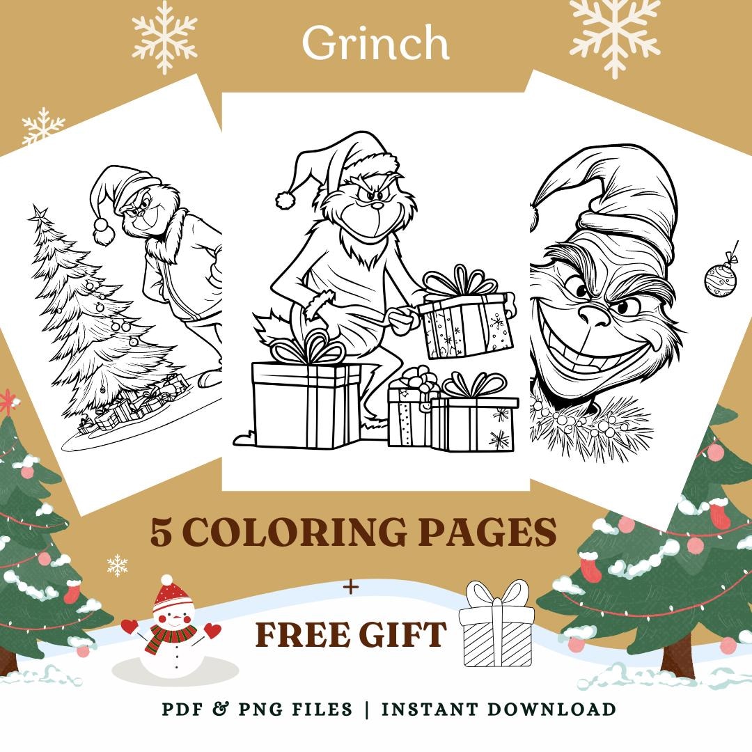 Grinch Coloring Pages, 5 Grinch Coloring Sheets, Christmas Coloring ...