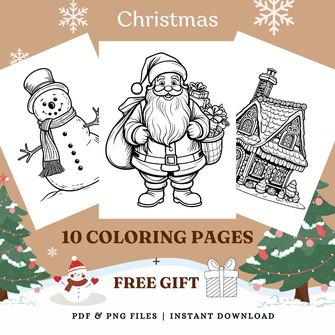 10 Christmas Coloring Pages, Printable Coloring Pages, Instant Download ...