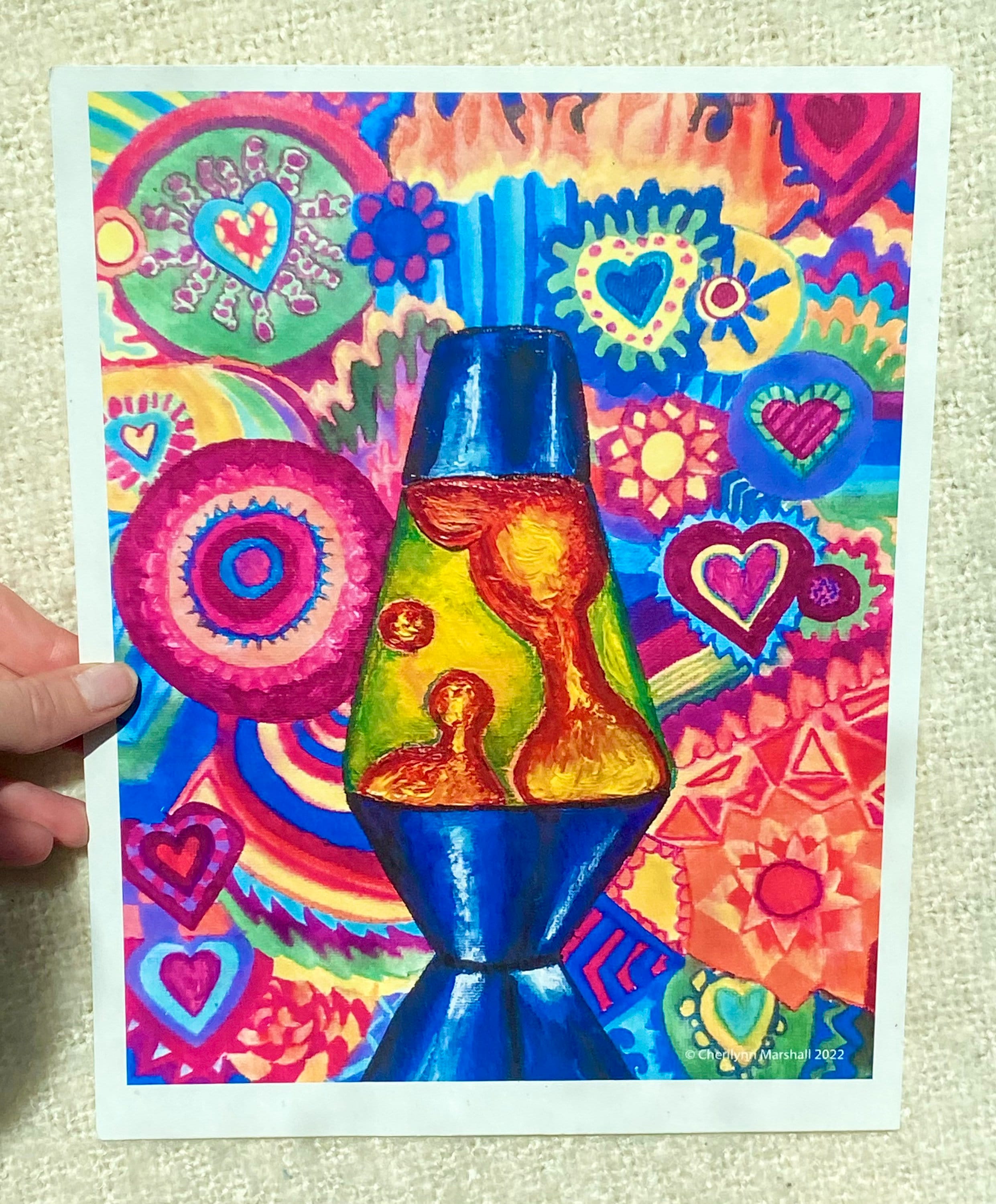 Lava Lamp Painting Print Funky Colorful Wall Art Mixed Media 70s Retro ...