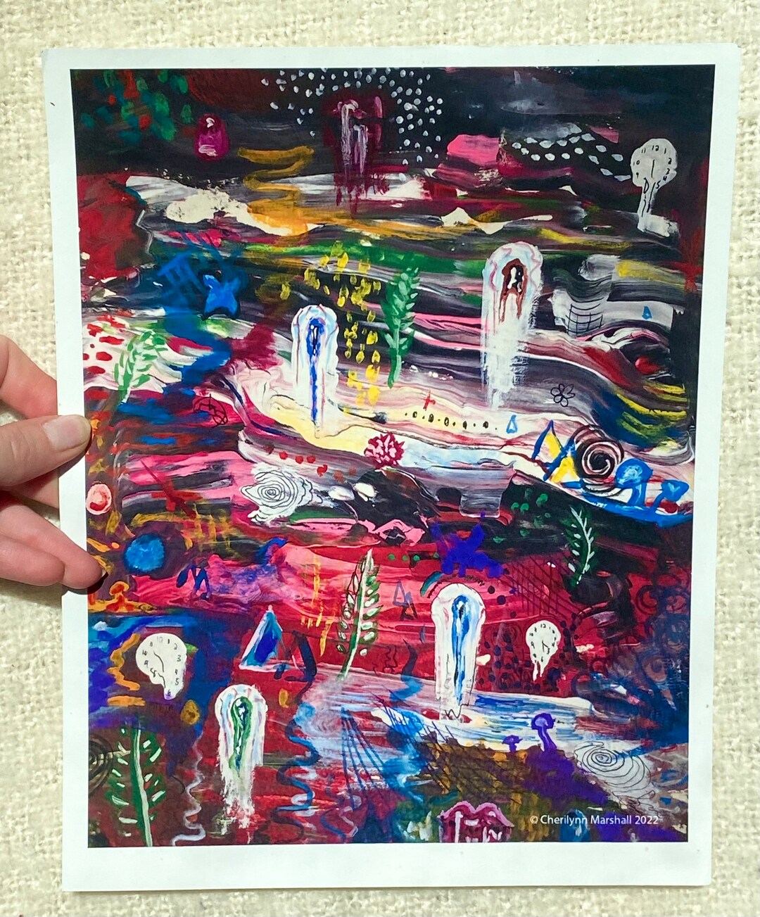 Time Collapsing Surreal Art Print Acrylic Painting Trippy Psychedelic ...