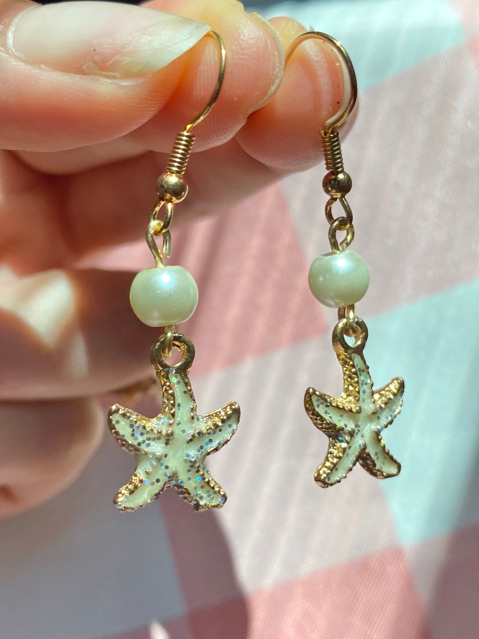 Beachy Starfish and Pearl Handmade Fish Hook Nickel-free Mermaid Siren ...