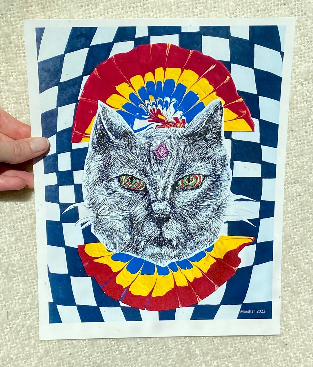 Third Eye Cat Psychedelic Art Print Mixed Media Collage Trippy Wall Art ...