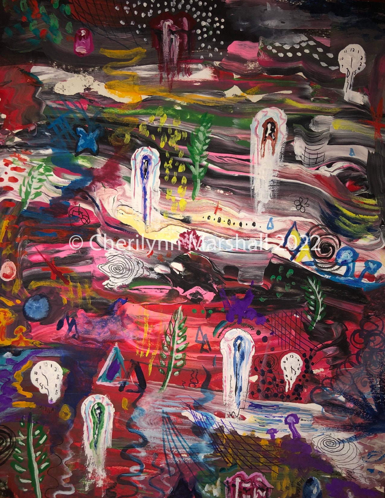 Time Collapsing Surreal Art Print Acrylic Painting Trippy Psychedelic ...