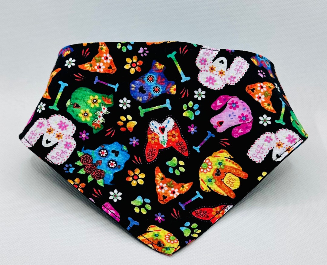 Sugar Skull Dogs and Paws Reversible Snap-on Dog Bandana - Etsy