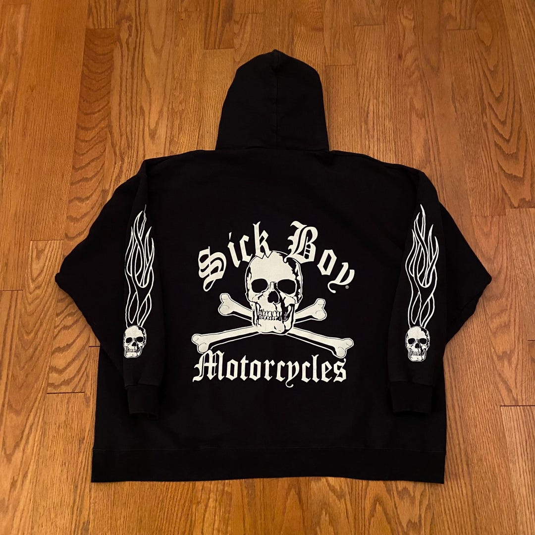 Vintage90s Sick Boy Skull Flames Motorcycle Pullover Hoodie Size 2XL - Etsy