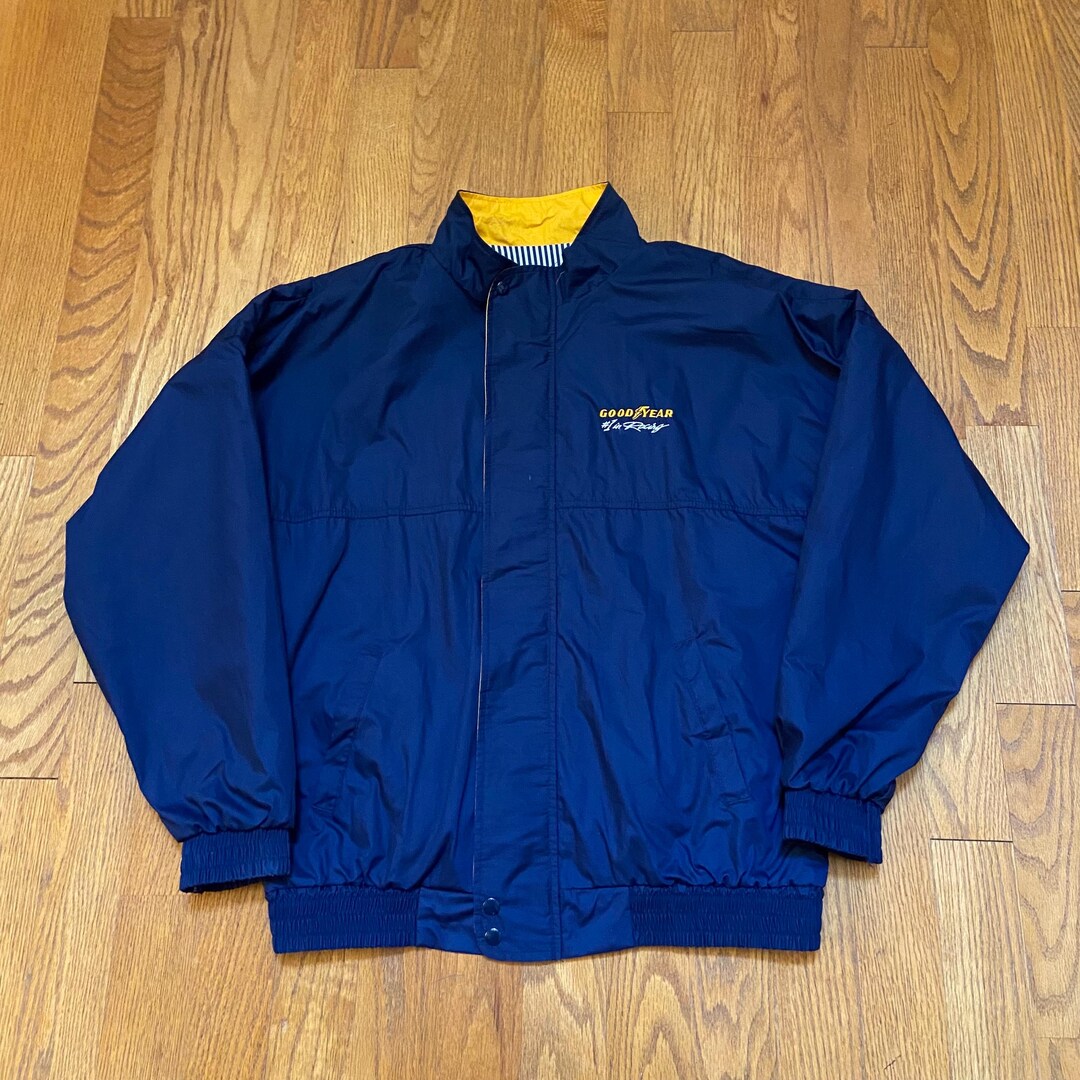 Vintage Goodyear 1 in Racing Blue Stripe Lining Full Zip Windbreaker ...