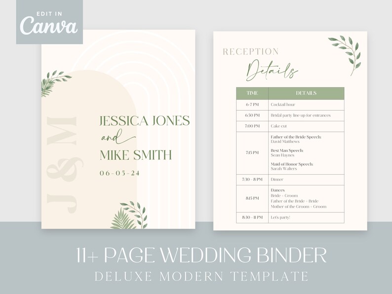 Aesthetic Wedding Day Binder Template | Printable Template | Editable ...